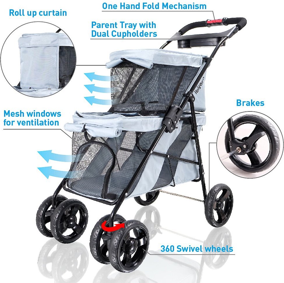 Out of Stock - IBIYAYA Double Decker Bus Dog & Cat Stroller, Silver ...