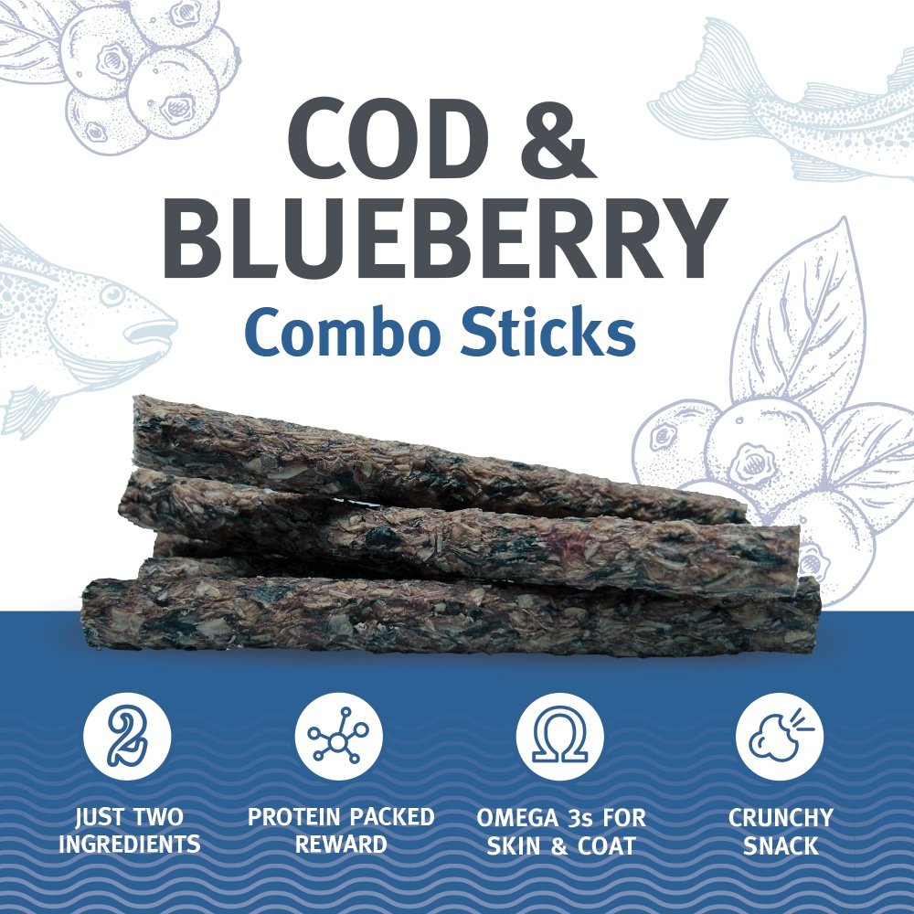 ICELANDIC+ Cod & Blueberry Combo Sticks Dog Treats, 6 count - Chewy.com