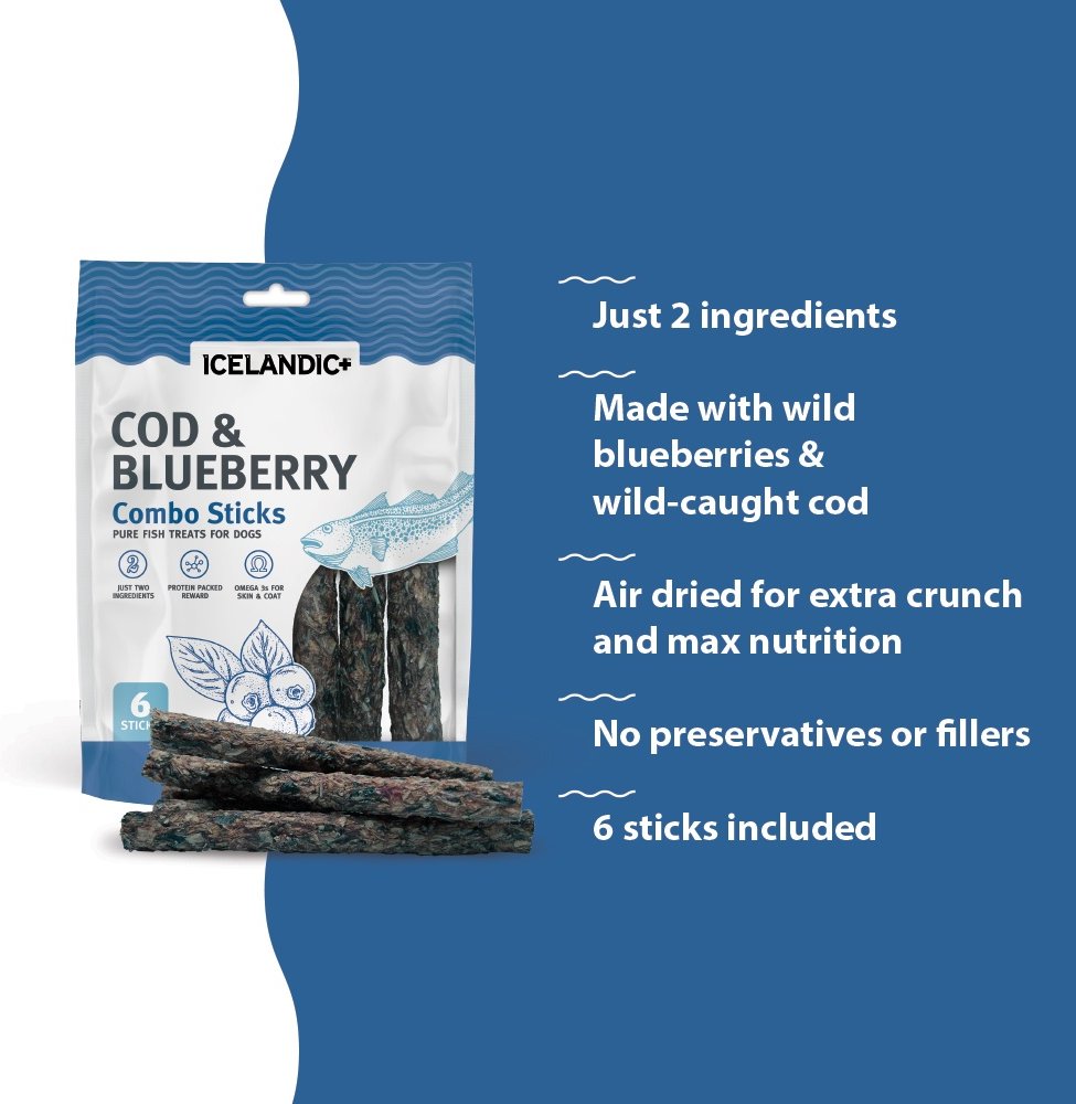 ICELANDIC+ Cod & Blueberry Combo Sticks Dog Treats, 6 count - Chewy.com
