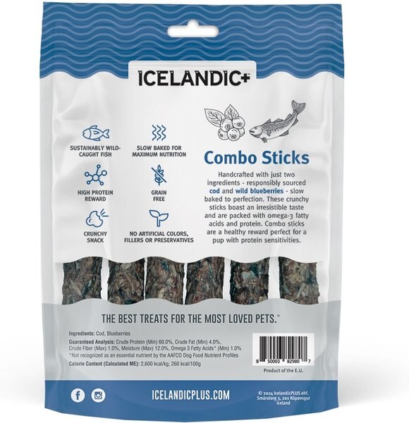 ICELANDIC+ Cod & Blueberry Combo Sticks Dog Treats, 6 count - Chewy.com