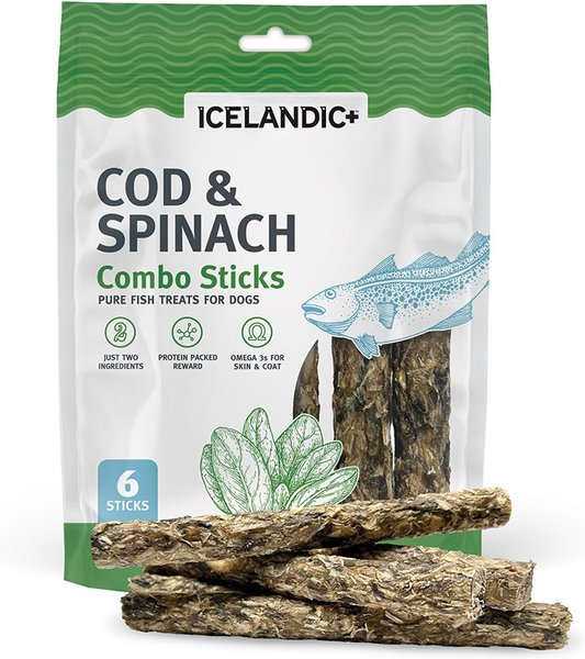 ICELANDIC+ Cod & Spinach Combo Sticks Dog Treats, 6 count - Chewy.com