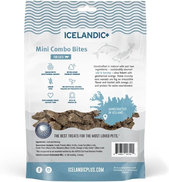 ICELANDIC+ Grain-Free Mini Cod & Herring Combo Bites Adult Crunchy Cat ...