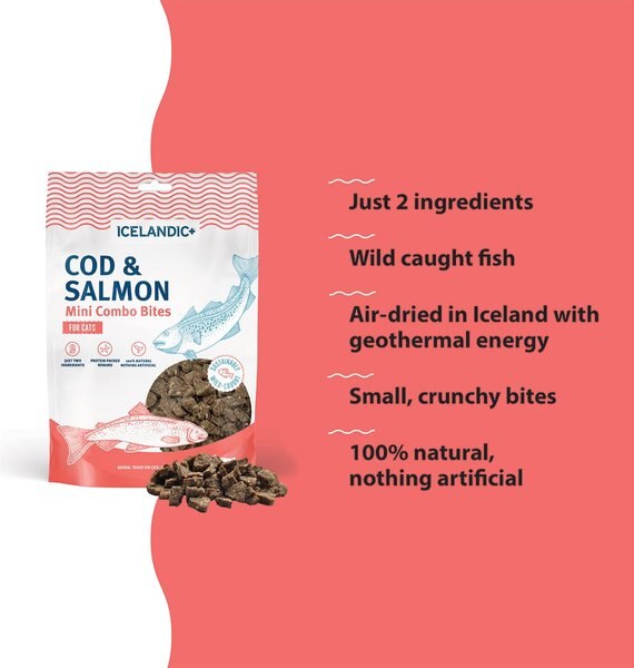 ICELANDIC+ Grain-Free Mini Cod & Salmon Combo Bites Adult Crunchy Cat ...
