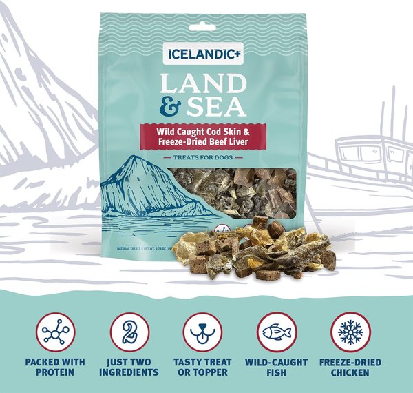 ICELANDIC+ Land & Sea Cod Skin & Beef Liver Freeze-Dried Dog Treats, 6.75-oz bag - Chewy.com