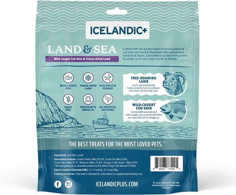 ICELANDIC+ Land & Sea Cod Skin & Lamb Freeze-Dried Dog Treats, 6.75-oz ...