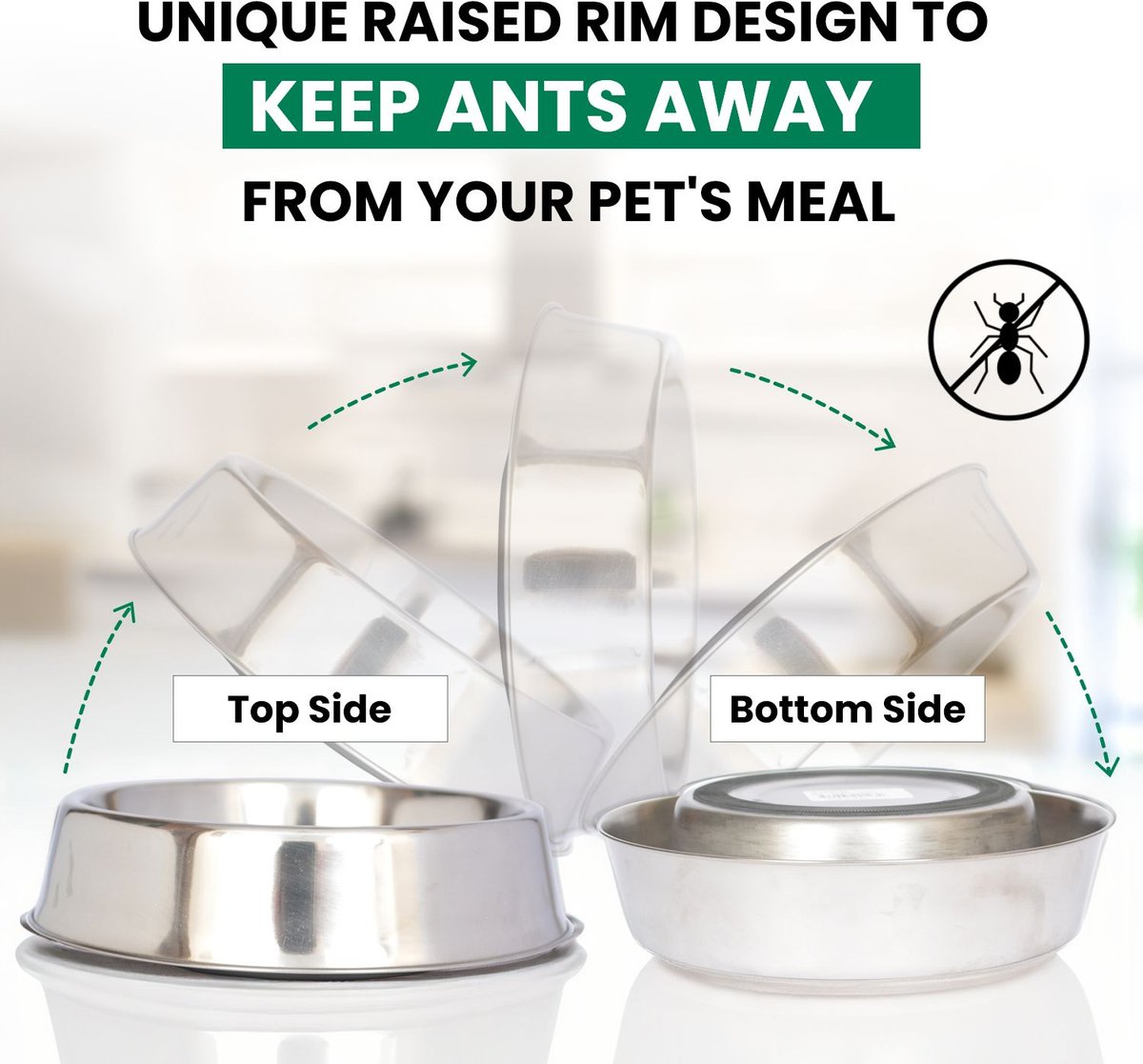 ICONIC PET Anti Ant Stainless Steel Non Skid Dog & Cat Bowl, 2 count, 2 ...
