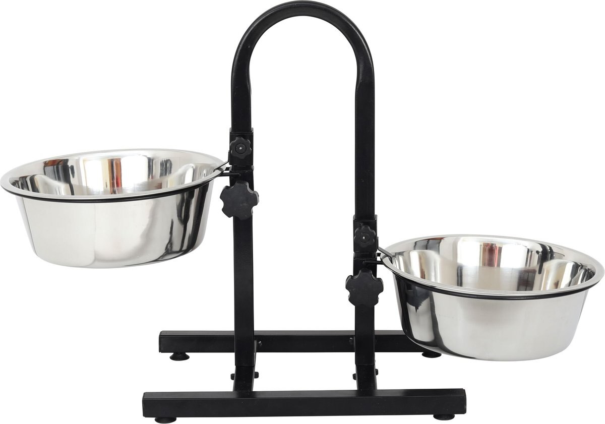 ICONIC PET U Design Adjustable Stainless Steel Pet Double Dog Bowl, 12 ...