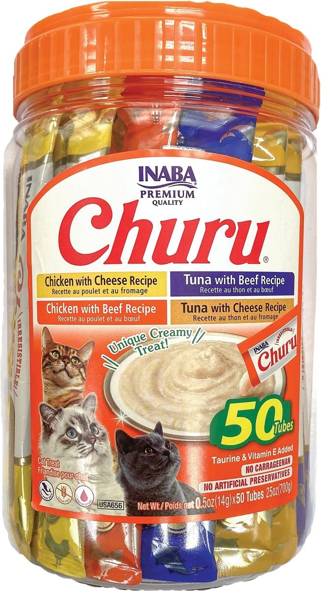 INABA Churu Beef & Cheese Variety Creamy Puree Grain-Free Lickable Cat ...
