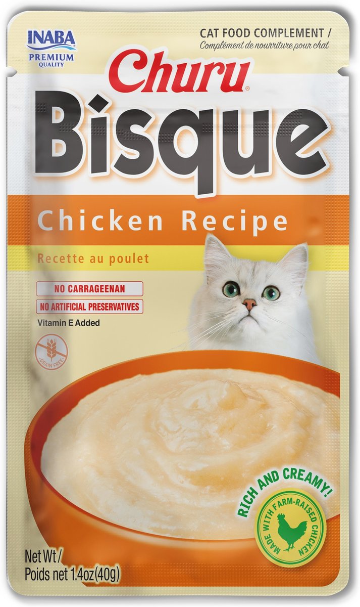 INABA Churu Bisque Chicken Recipe Grain-Free Lickable Cat Treats, 1.4 ...