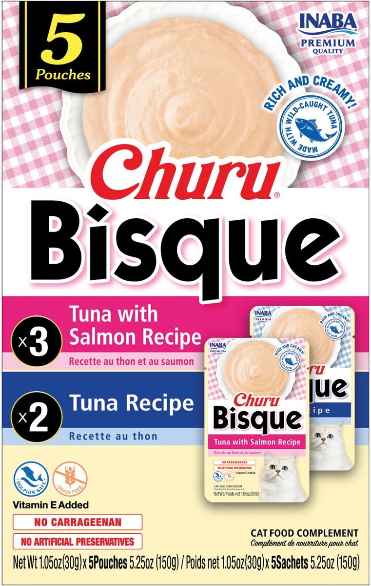 INABA Churu Bisque for Cats Tuna Variety Pack Lickable Cat Treats, 1.05 ...