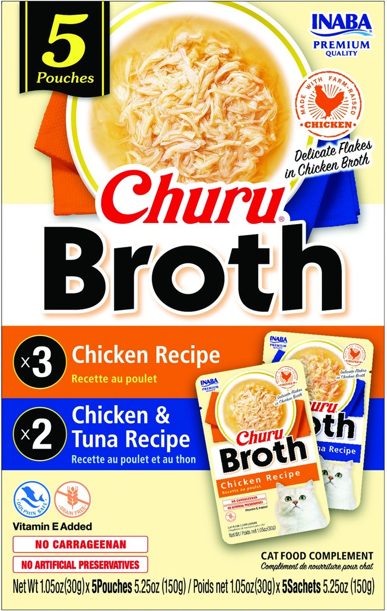 INABA Churu Broth for Cats Chicken & Tuna Variety Pack Lickable Cat ...