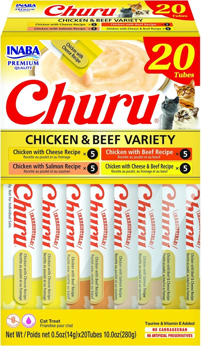 INABA Churu Chicken & Beef Variety Creamy Puree Grain-Free Lickable Cat ...