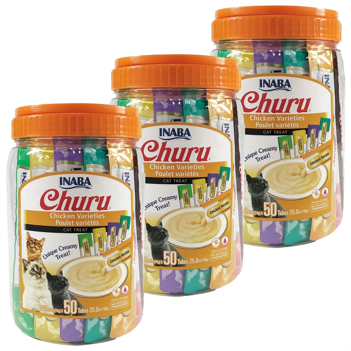 INABA Churu Chicken Variety Creamy Puree Grain-Free Lickable Cat Treats ...