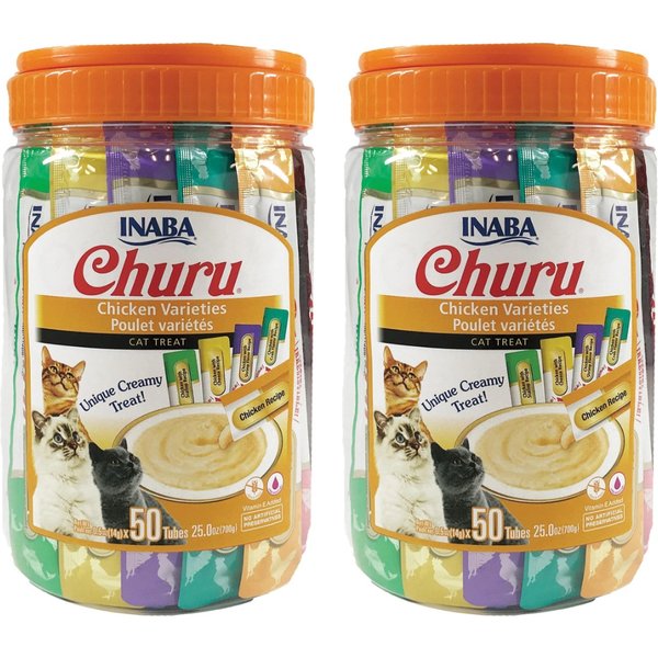 INABA Churu Tuna Variety Creamy Puree Grain-Free Lickable Cat Treats, 0.5-oz tube, 100 count ...