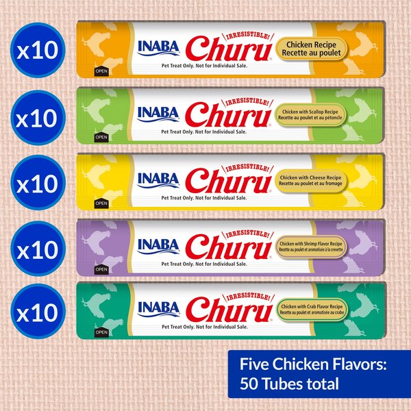 INABA Churu Chicken Variety Creamy Puree Grain-Free Lickable Cat Treats ...