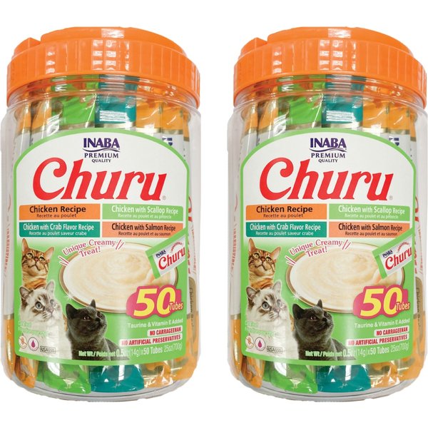INABA Churu Chicken Variety Creamy Puree Grain-Free Lickable Cat Treats ...