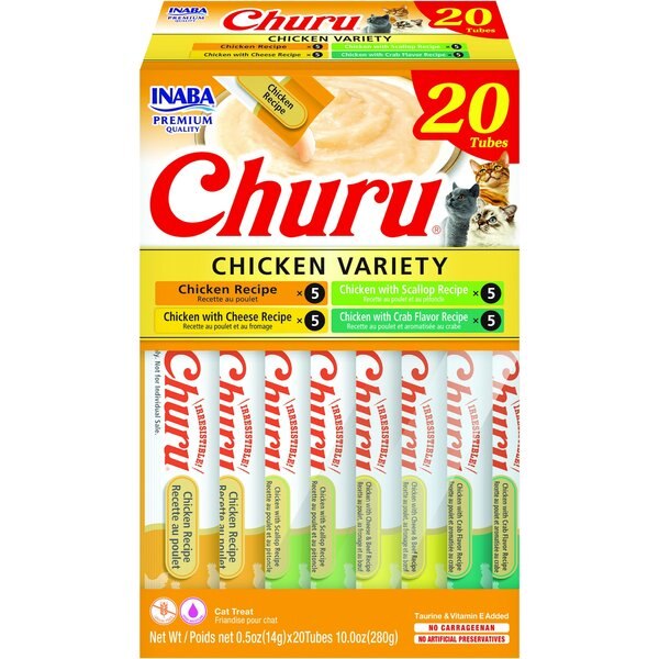 INABA Churu Chicken Puree Variety Pack Grain-Free Lickable Cat Treat, 20 count - Chewy.com