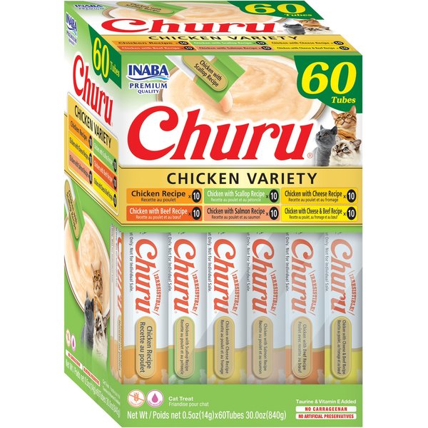 INABA Churu Chicken Variety Creamy Puree Grain-Free Lickable Cat Treats ...