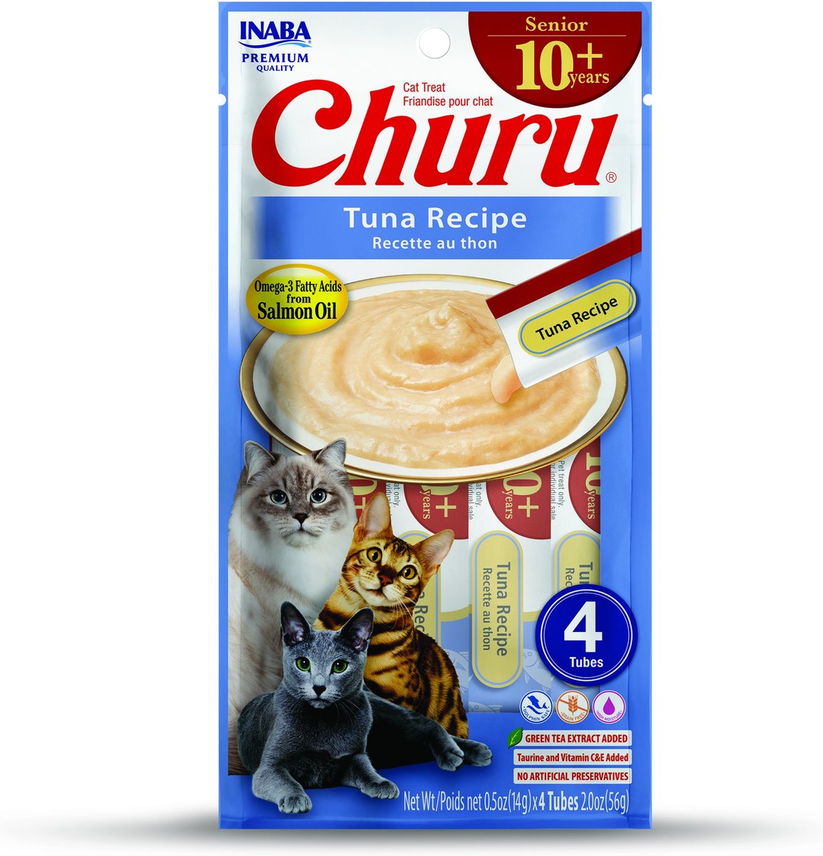 INABA Churu for Senior 10+ Tuna Recipe Lickable Cat Treats, 0.5-oz tube ...