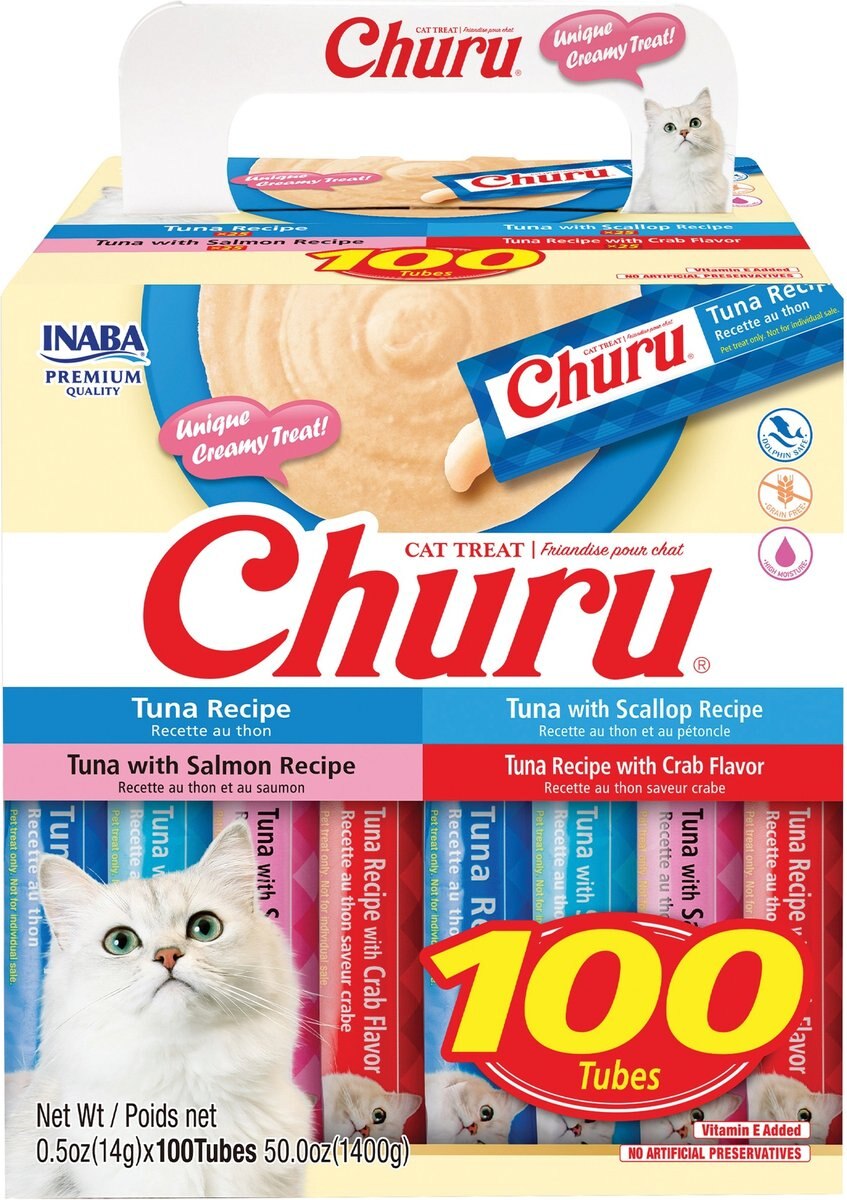 INABA Churu Grain-Free Tuna Variety Lickable Cat Treat, 0.5-oz tube, 100 count - Chewy.com