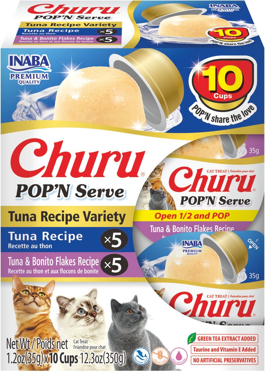 INABA Churu Pop'n Serve Tuna Variety Grain-Free Lickable Cat Treats, 1. ...