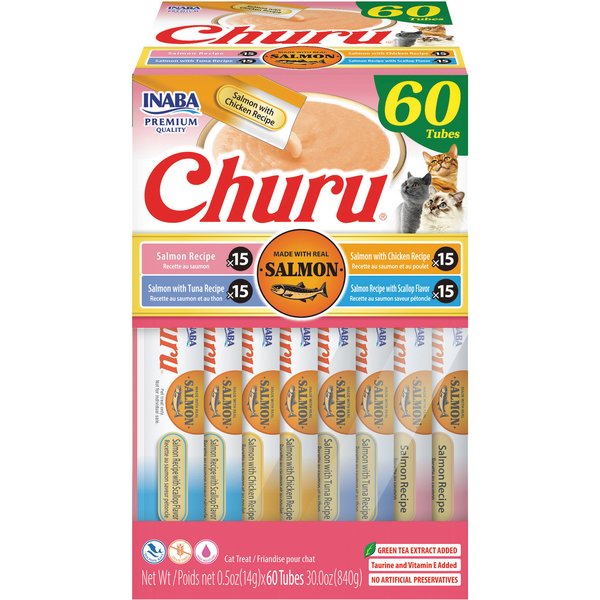 INABA Churu Chicken Variety Creamy Puree Grain-Free Lickable Cat Treats, 0.5-oz tube, 60 count ...