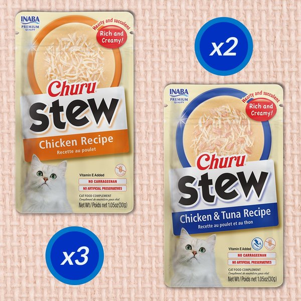 INABA Churu Stew for Cats Chicken & Tuna Variety Pack Lickable Cat ...