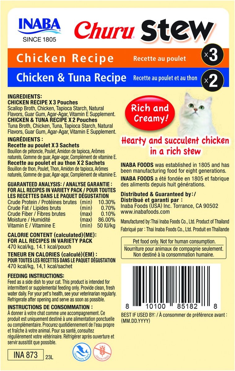 INABA Churu Stew for Cats Chicken & Tuna Variety Pack Lickable Cat ...