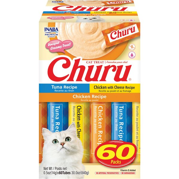 INABA Churu Tuna & Chicken Variety Pack Grain-Free Lickable Cat Treats ...
