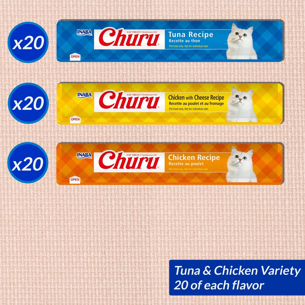 INABA Churu Tuna & Chicken Variety Pack Grain-Free Lickable Cat Treats, 0.5-oz tube, 60 count ...