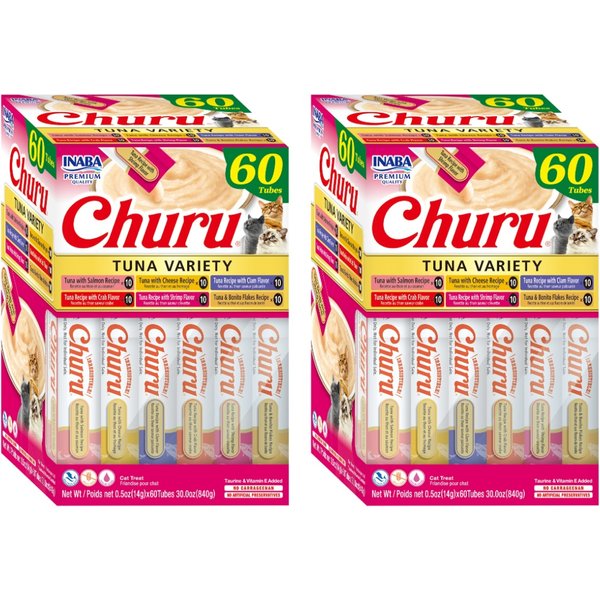 INABA Churu Tuna & Chicken Puree Variety Pack Grain-Free Lickable Cat Treat, 0.5-oz tube, 150 ...