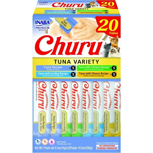 INABA Churu Grain-Free Tuna with Salmon Puree Lickable Cat Treat, 0.5-oz tube, pack of 24 ...