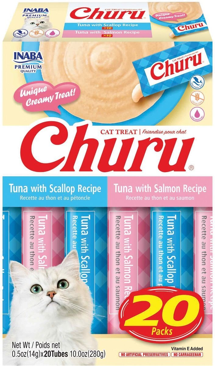 INABA Churu Tuna Variety Pack Grain-Free Lickable Cat Treats, 0.5-oz ...