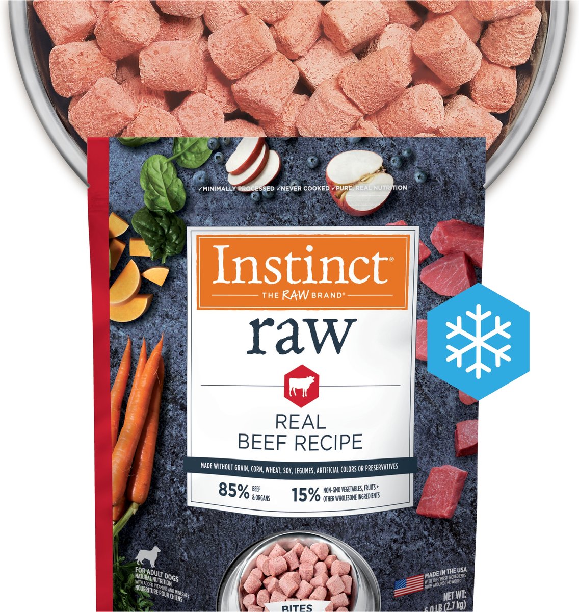 INSTINCT Raw Frozen Adult Bites Grain-Free Real Beef Recipe Dog Food, 6 ...