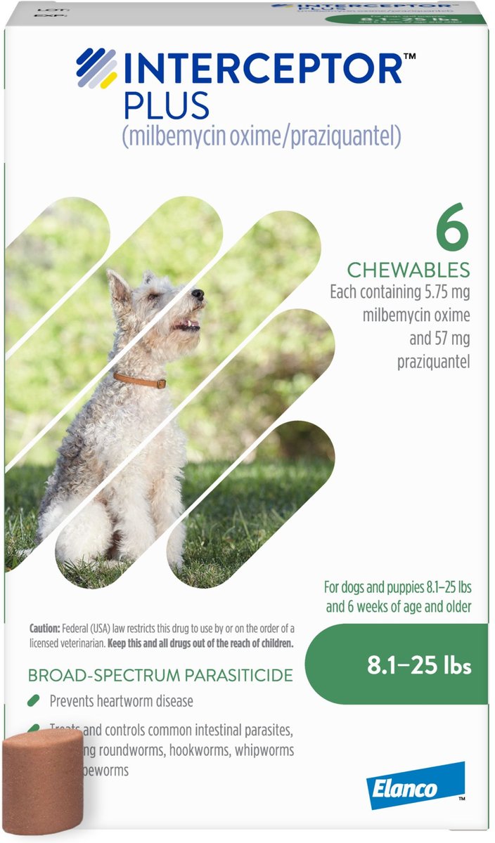 INTERCEPTOR PLUS Chew for Dogs, 8.1-25 lbs, (Green Box) - Easy Refills ...