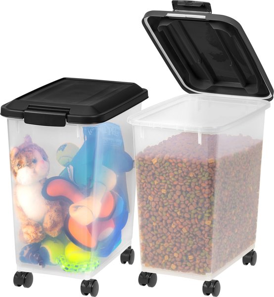 IRIS Airtight Dog & Cat Food Storage Container with Wheels, Clear/Black ...