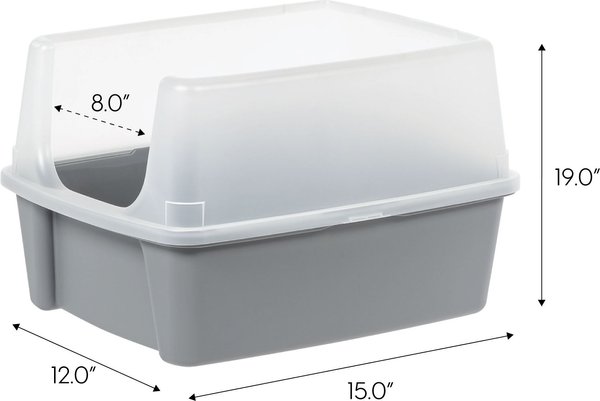 IRIS Large Cat Litter Box with Scatter Shield & Scoop, Light Gray ...