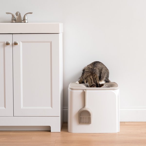 IRIS Premium Square Top Entry Cat Litter Box with Scoop, White & Gray ...