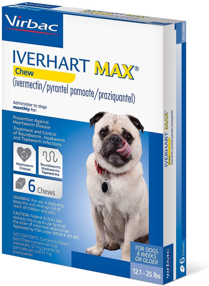IVERHART MAX Chew for Dogs, 12.1-25 lbs, (Blue Box), 6 Chews (6-mos ...