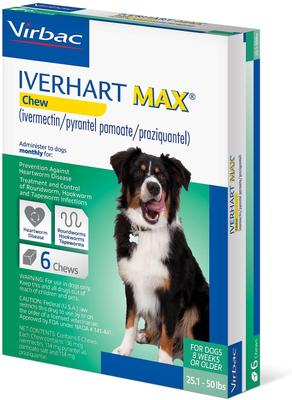IVERHART MAX Chew for Dogs, 25.1-50 lbs, (Green Box), 6 Chews (6-mos ...
