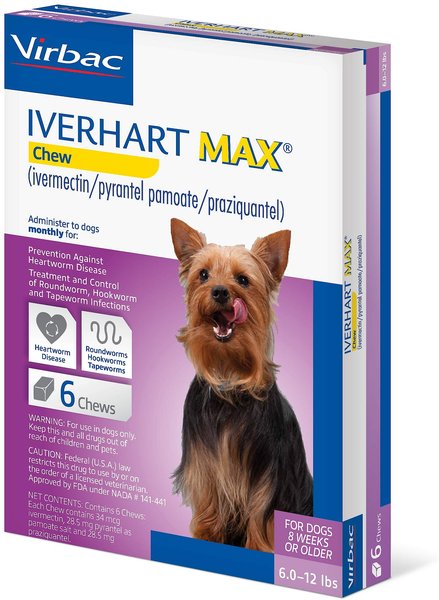 IVERHART MAX Chew for Dogs, 6-12 lbs, (Purple Box), 6 Chews (6-mos ...