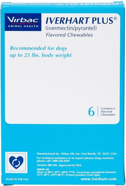 IVERHART PLUS Chewable Tablet for Dogs, 1-25 lbs, (Blue Box) - Easy ...