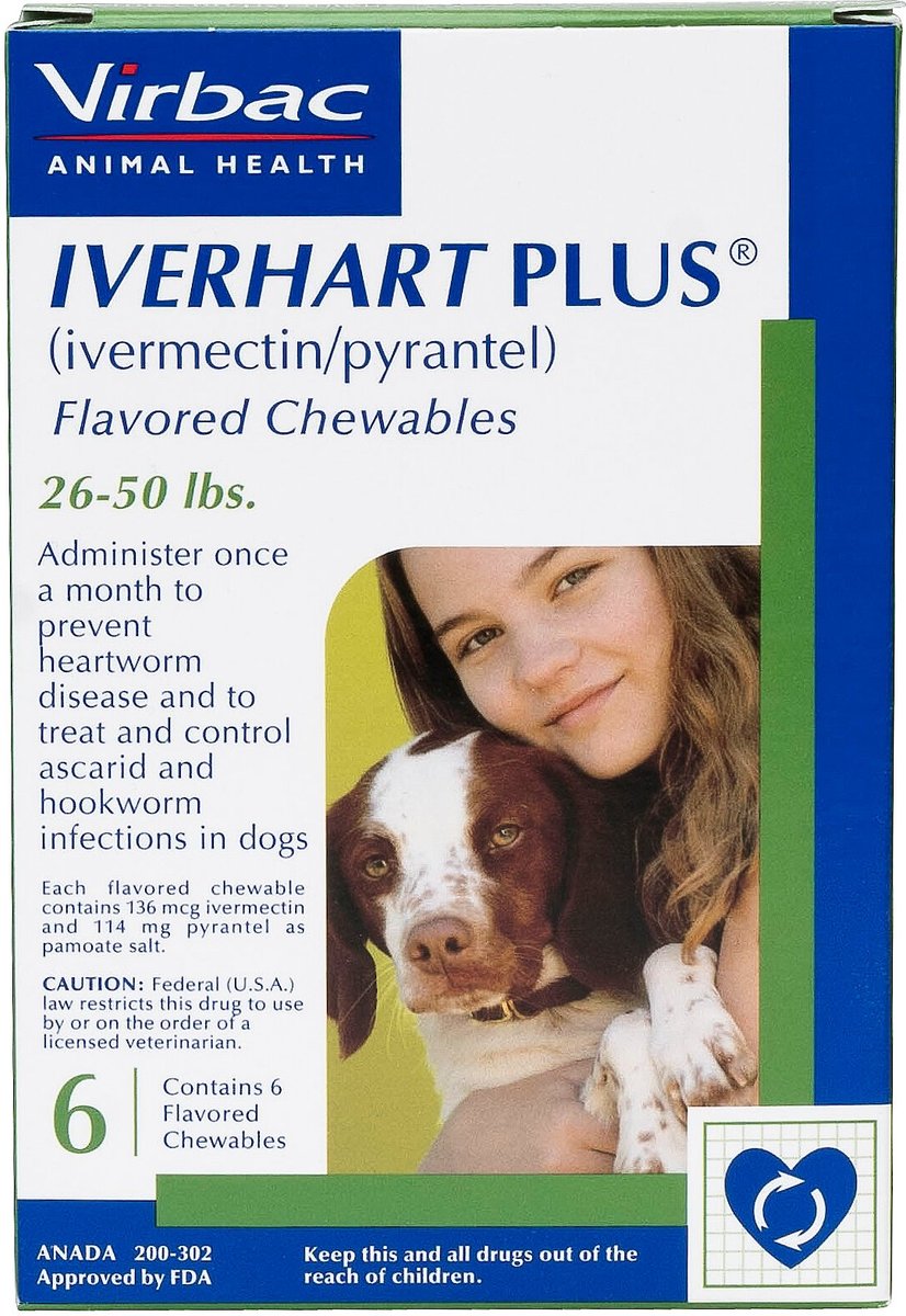 IVERHART PLUS Chewable Tablet for Dogs, 26-50 lbs, (Green Box) - Easy ...