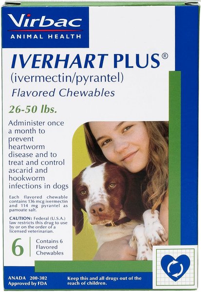 IVERHART PLUS Chewable Tablet for Dogs, 26-50 lbs, (Green Box) - Easy ...