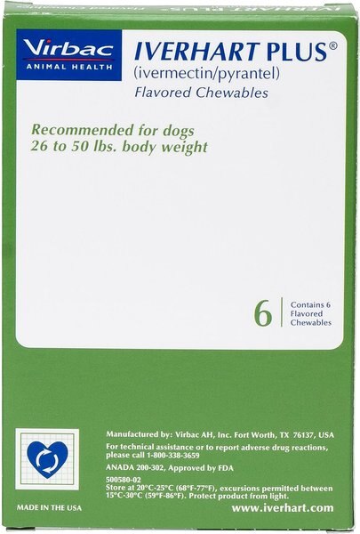 IVERHART PLUS Chewable Tablet for Dogs, 26-50 lbs, (Green Box) - Easy ...