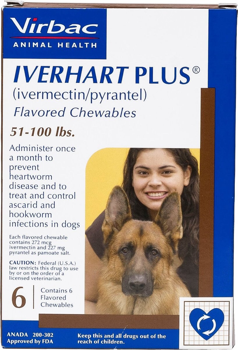 IVERHART PLUS Chewable Tablet for Dogs, 51-100 lbs, (Brown Box) - Easy ...