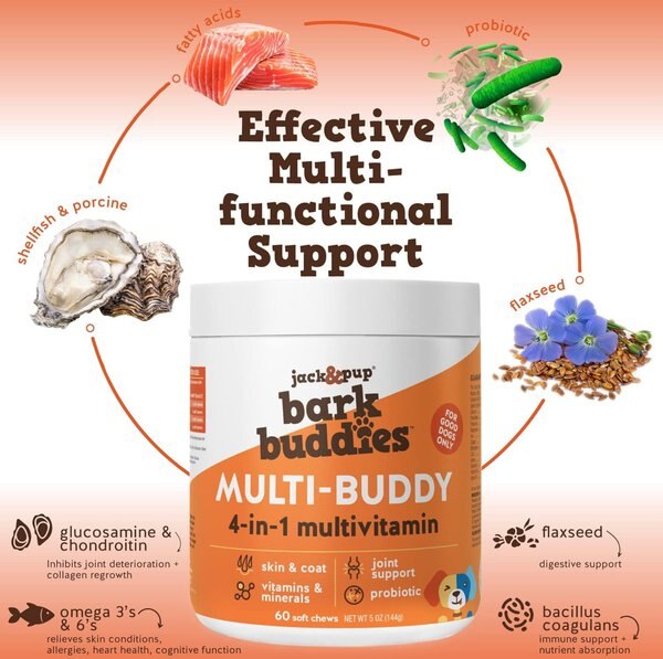 JACK & PUP Bark Buddies Multi-Buddy Dog Supplement, 60 count - Chewy.com