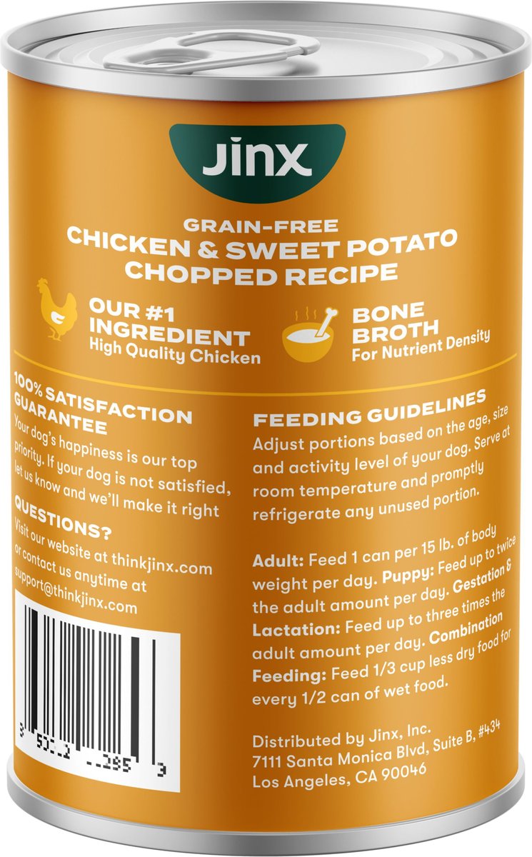JINX Chicken & Sweet Potato Chopped Recipe Grain-Free Wet Dog Food, 13 ...