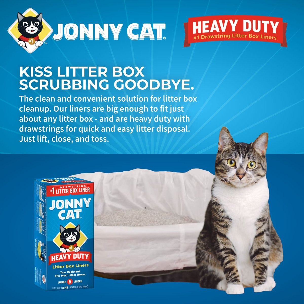JONNY CAT Heavy Duty Tear-Resistant Litter Box Liners, Jumbo, 5 count ...