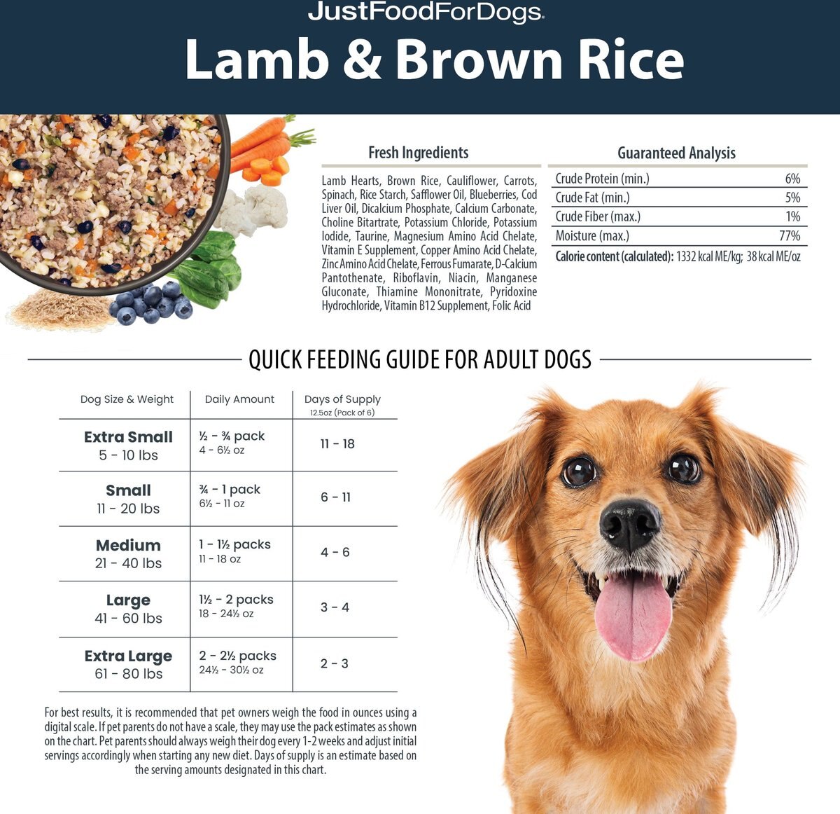 JUSTFOODFORDOGS Pantry Fresh Lamb & Brown Rice Fresh Dog Food, 12.5-oz ...